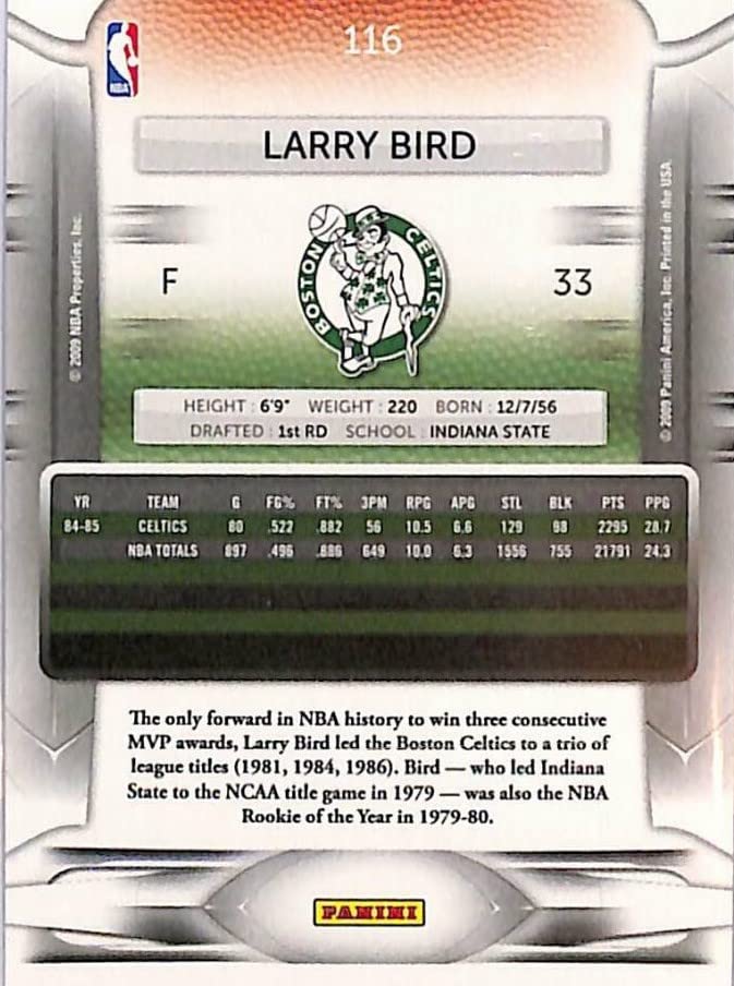 2009 /10 Panini Prestige Basketball Card # 116 Larry Bird Boston Celtics Mint Condition- Shipped In Protective Screwdown Display Case!