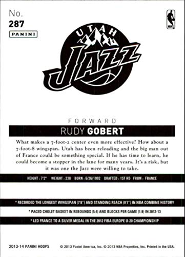 2013-14 NBA Hoops #287 Rudy Gobert Utah Jazz Official RC Rookie Basketball Card made by Panini