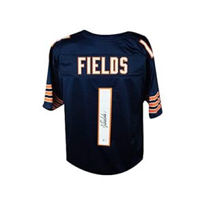 justin fields autographed chicago bears custom navy football jersey – bas coa