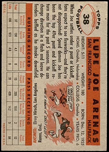 1956 Topps # 38 Joe Arenas San Francisco 49ers (Football Card) GOOD 49ers Nebraska - Omaha