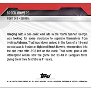 2022 Bowman NEXT Topps Now Brock Bowers #14 -Freshman TE scores TD in National Championship game- Georgia football trading card- Shipped in Protective Screwdown Holder.