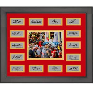 framed 2019 kansas city chiefs nfl super bowl champions team facsimile laser engraved signature auto collage 20×25 football photo