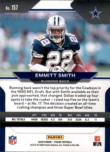 2020 Panini Prizm #157 Emmitt Smith Dallas Cowboys Official NFL Football Trading Card From Panini America in Raw (Near Mint NM or Better) Condition