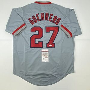 autographed/signed vladimir vlad guerrero los angeles la anaheim grey baseball jersey jsa coa