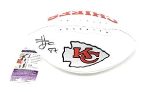 travis kelce kansas city chiefs signed autograph embroidered logo football jsa certified