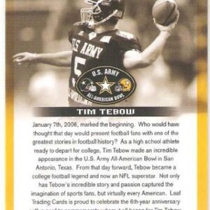 Leaf Razor U.S. Army High School All-American Bowl Football Card #TT-6th Tim Tebow - Florida Gators (NFL Trading Card) New York Jets QB!