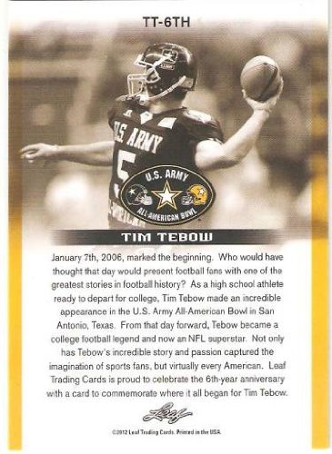 Leaf Razor U.S. Army High School All-American Bowl Football Card #TT-6th Tim Tebow - Florida Gators (NFL Trading Card) New York Jets QB!