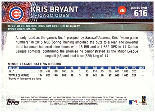 2015 Topps Baseball #616 Kris Bryant Rookie Card - His official Topps Rookie Card! - Near Mint to Mint