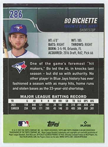 Baseball Trading Card MLB 2022 Topps Stadium Club #286 Bo Bichette NM Near Mint Blue Jays