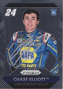 autographed chase elliott 2016 panini prizm racing official rookie card (#24 napa driver) hendrick motorsports rare signed collectible nascar trading card with coa