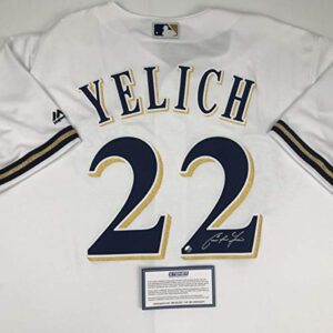 autographed/signed christian yelich milwaukee brewers white cool base baseball jersey steiner sports coa