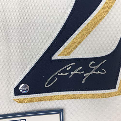 Autographed/Signed Christian Yelich Milwaukee Brewers White Cool Base Baseball Jersey Steiner Sports COA