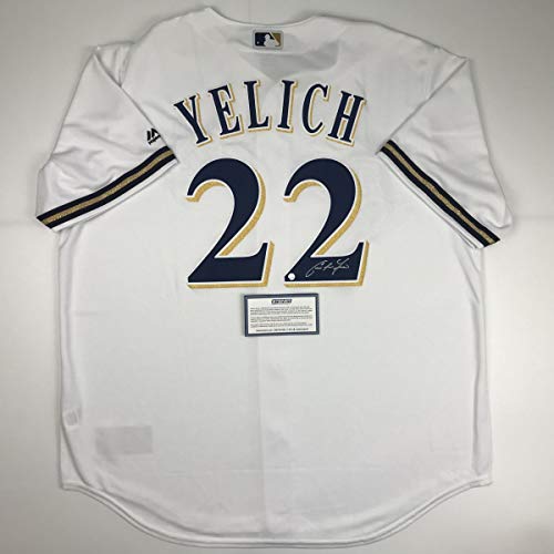 Autographed/Signed Christian Yelich Milwaukee Brewers White Cool Base Baseball Jersey Steiner Sports COA