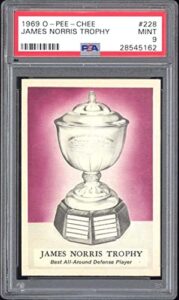 1969 o-pee-chee #228 james norris trophy phil esposito yellow name psa 9 rare! – unsigned hockey cards