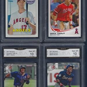 SHOHEI OHTAN TOPPS HERITAGE MIKE TROUT ROOKIE OF THE YEAR CARD FERNANDO TATIS JR. & RONALD ACUNA JR. BOWMAN 4 CARD ROOKIE LOT GRADED GEM MINT 10 SUPERSTARS