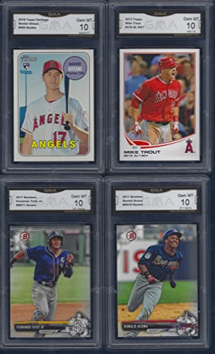 SHOHEI OHTAN TOPPS HERITAGE MIKE TROUT ROOKIE OF THE YEAR CARD FERNANDO TATIS JR. & RONALD ACUNA JR. BOWMAN 4 CARD ROOKIE LOT GRADED GEM MINT 10 SUPERSTARS