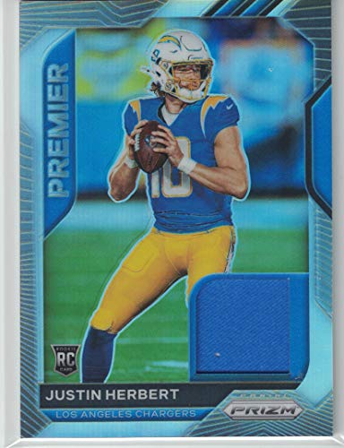 2020 Panini Prizm Justin Herbert Premier Silver Rookie Game Worn Jersey Patch Card