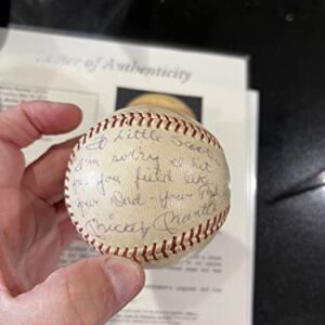 Mickey Mantle Inscribed Signed Ball To MVP Yankees son JSA letter 1/1 Legend - Autographed Baseballs