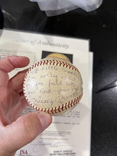 Mickey Mantle Inscribed Signed Ball To MVP Yankees son JSA letter 1/1 Legend - Autographed Baseballs