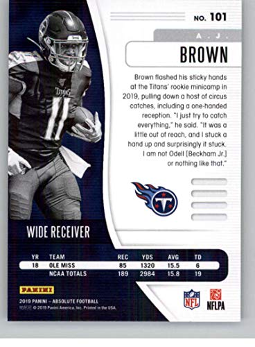 2019 Absolute Football #101 A.J. Brown RC Rookie Card Tennessee Titans Official NFL Trading Card From Panini America in Raw (NM or Better) Condition