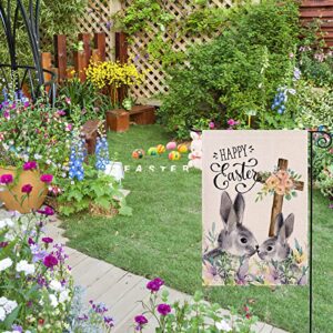 Aitsite Happy Easter Bunny Garden Flag 12.5 x 18 Inch Spring Easter Rabbit Heart to Heart Yard Decoration Vertical Double Sided Flag for Outdoor Farmhouse Easter Decor