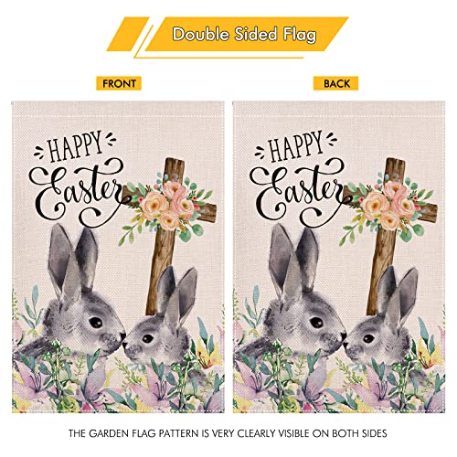 Aitsite Happy Easter Bunny Garden Flag 12.5 x 18 Inch Spring Easter Rabbit Heart to Heart Yard Decoration Vertical Double Sided Flag for Outdoor Farmhouse Easter Decor