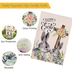 Aitsite Happy Easter Bunny Garden Flag 12.5 x 18 Inch Spring Easter Rabbit Heart to Heart Yard Decoration Vertical Double Sided Flag for Outdoor Farmhouse Easter Decor