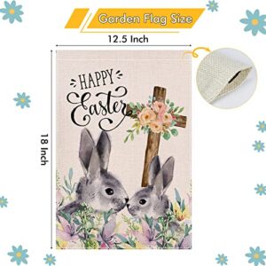 Aitsite Happy Easter Bunny Garden Flag 12.5 x 18 Inch Spring Easter Rabbit Heart to Heart Yard Decoration Vertical Double Sided Flag for Outdoor Farmhouse Easter Decor