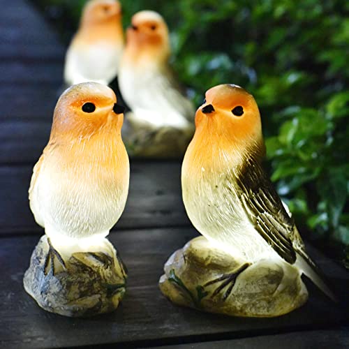 JeeYee 2 Pack Cute Robin Bird Solar Light Solar Powered Resin Outdoor Garden Decor Statue with LED Light for Patio Lawn Yard Path Decoration