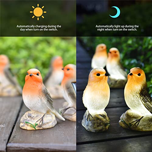 JeeYee 2 Pack Cute Robin Bird Solar Light Solar Powered Resin Outdoor Garden Decor Statue with LED Light for Patio Lawn Yard Path Decoration