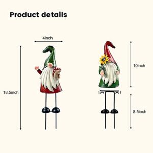 HONGLAND Garden Gnome Statue Outdoor Metal Gnome Yard Art 18 Inch Gnome Figurine Decorative Stakes for Holiday Xmas Lawn Patio Yard Garden Decor-2 PCS