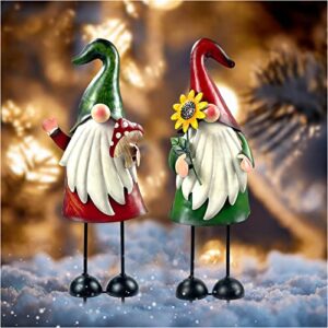 HONGLAND Garden Gnome Statue Outdoor Metal Gnome Yard Art 18 Inch Gnome Figurine Decorative Stakes for Holiday Xmas Lawn Patio Yard Garden Decor-2 PCS