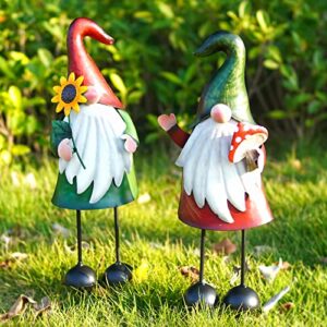 HONGLAND Garden Gnome Statue Outdoor Metal Gnome Yard Art 18 Inch Gnome Figurine Decorative Stakes for Holiday Xmas Lawn Patio Yard Garden Decor-2 PCS