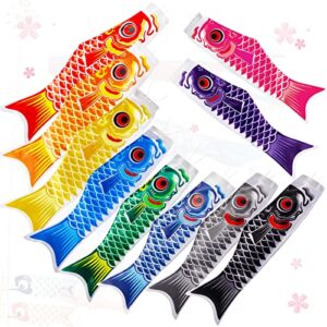 10 pieces japanese carp windsock streamer fish flag kite koinobori hanging decor for home garden yard outdoor restaurant sushi bar, 10 colors, 15.7 inch