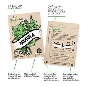 Salad Greens Seeds Kit – Bulk Leaf Lettuce, Bibb, Romaine, Kale, Arugula, Spinach, Swiss Chard Seeds for Planting – Leafy Greens for Indoor Hydroponic or Outdoor Organic Vegetable Garden, 100% Non-GMO