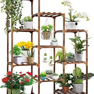 cfmour Plant Stand Indoor Outdoor, 10 Tire Tall Large Wood Plant Shelf Multi Tier Flower Stands,Garden Shelves Wooden Plant Display Holder Rack for Living Room Corner Balcony Office Lawn Patio