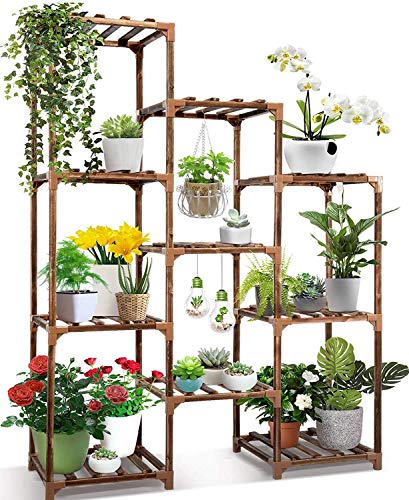 cfmour Plant Stand Indoor Outdoor, 10 Tire Tall Large Wood Plant Shelf Multi Tier Flower Stands,Garden Shelves Wooden Plant Display Holder Rack for Living Room Corner Balcony Office Lawn Patio