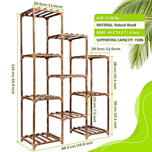 cfmour Plant Stand Indoor Outdoor, 10 Tire Tall Large Wood Plant Shelf Multi Tier Flower Stands,Garden Shelves Wooden Plant Display Holder Rack for Living Room Corner Balcony Office Lawn Patio