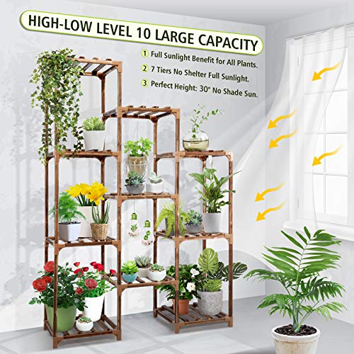 cfmour Plant Stand Indoor Outdoor, 10 Tire Tall Large Wood Plant Shelf Multi Tier Flower Stands,Garden Shelves Wooden Plant Display Holder Rack for Living Room Corner Balcony Office Lawn Patio