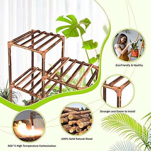 cfmour Plant Stand Indoor Outdoor, 10 Tire Tall Large Wood Plant Shelf Multi Tier Flower Stands,Garden Shelves Wooden Plant Display Holder Rack for Living Room Corner Balcony Office Lawn Patio