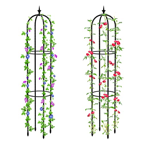 Garden Obelisk Trellis for Climbing Plants 4 Feet Tall Plant Support Cage, Tower Obelisk Plant Support Indoor Potted Plant, Plant Trellis for Climbing Vines, Tomato, Flower, Vegetable, Rose (2 Pack)