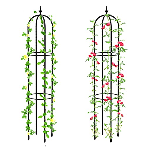 Garden Obelisk Trellis for Climbing Plants 4 Feet Tall Plant Support Cage, Tower Obelisk Plant Support Indoor Potted Plant, Plant Trellis for Climbing Vines, Tomato, Flower, Vegetable, Rose (2 Pack)