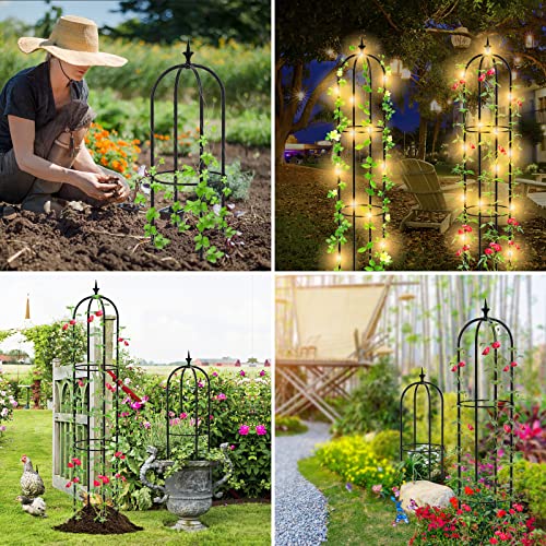 Garden Obelisk Trellis for Climbing Plants 4 Feet Tall Plant Support Cage, Tower Obelisk Plant Support Indoor Potted Plant, Plant Trellis for Climbing Vines, Tomato, Flower, Vegetable, Rose (2 Pack)