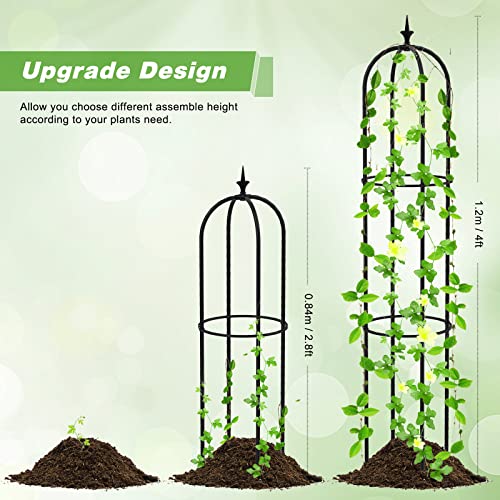 Garden Obelisk Trellis for Climbing Plants 4 Feet Tall Plant Support Cage, Tower Obelisk Plant Support Indoor Potted Plant, Plant Trellis for Climbing Vines, Tomato, Flower, Vegetable, Rose (2 Pack)