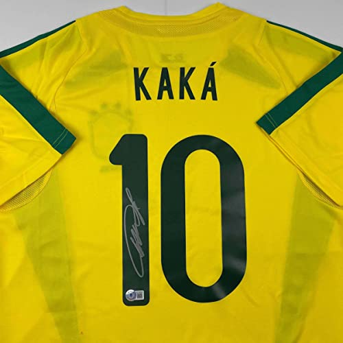 Autographed/Signed Ricardo Kaka Brazil Yellow Soccer Futbol Jersey Beckett BAS COA