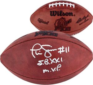 phil simms new york giants autographed super bowl football with “sb xxi mvp” inscription – autographed footballs