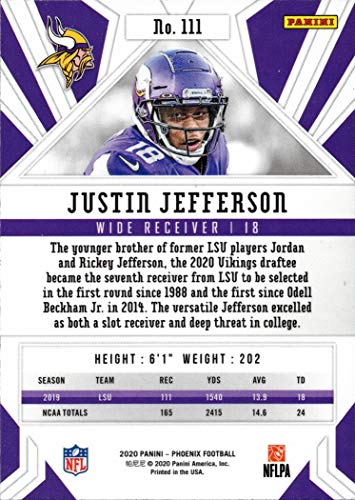 2020 Panini Phoenix Fire Burst Football #111 Justin Jefferson Rookie Card