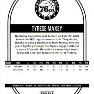 2020-21 NBA Hoops #207 Tyrese Maxey RC Rookie Philadelphia 76ers Official Panini Basketball Trading Card (Stock Photo, NM-MT Condition)