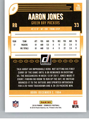 2018 Donruss Football #105 Aaron Jones Green Bay Packers Official NFL Trading Card