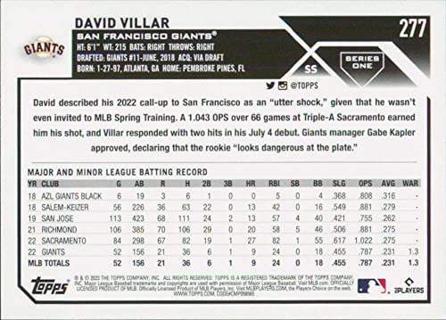 2023 Topps #277 David Villar NM-MT RC Rookie Giants